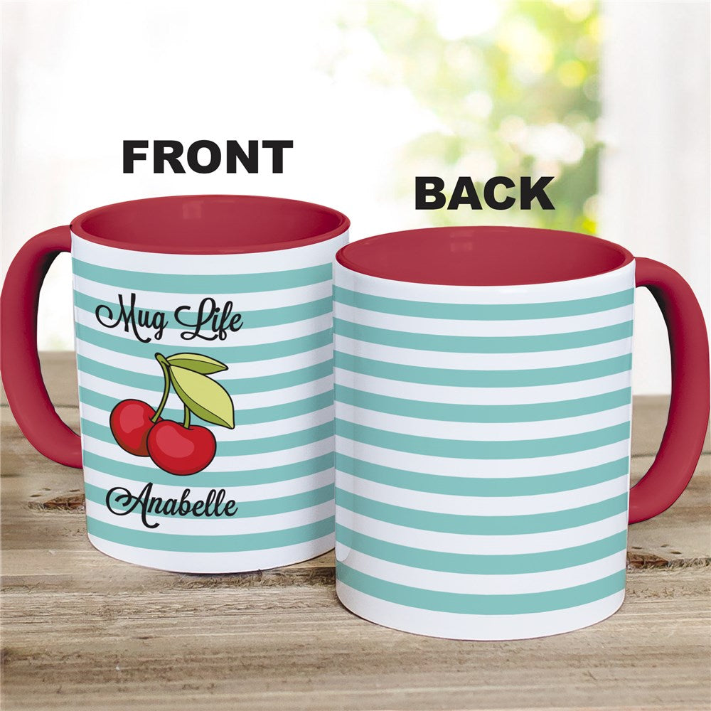 Red Stripes & Cherries Mug - Personalized Mug with Red Handle — LED ...