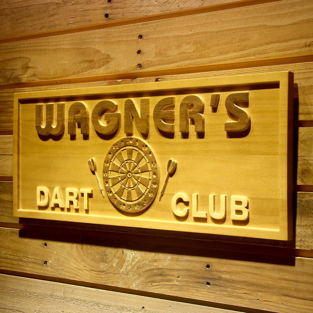 Personalized Dart Club Custom Wood Sign 3D Engraved Wall Plaque — LED ...