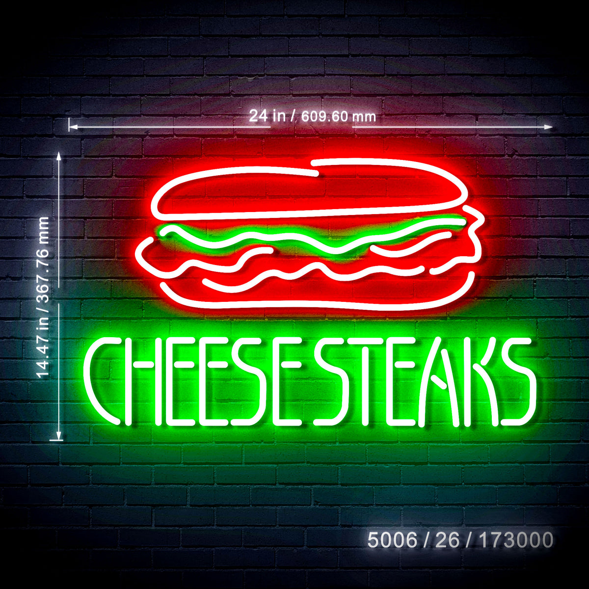 Cheesesteaks Ultra-Bright LED Sign with Remote (Neon-Style, LED Techno ...