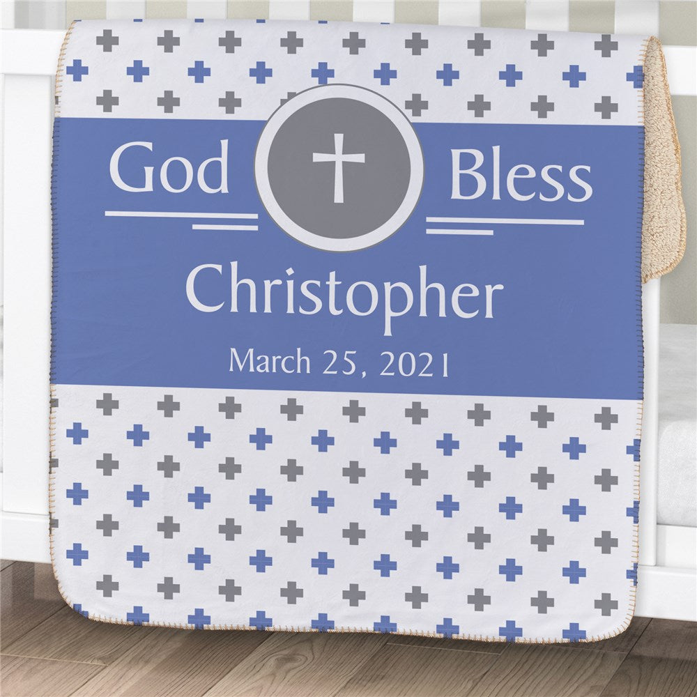 Personalized God Bless Baby Sherpa Blanket - Religious Baby Gift Blank ...