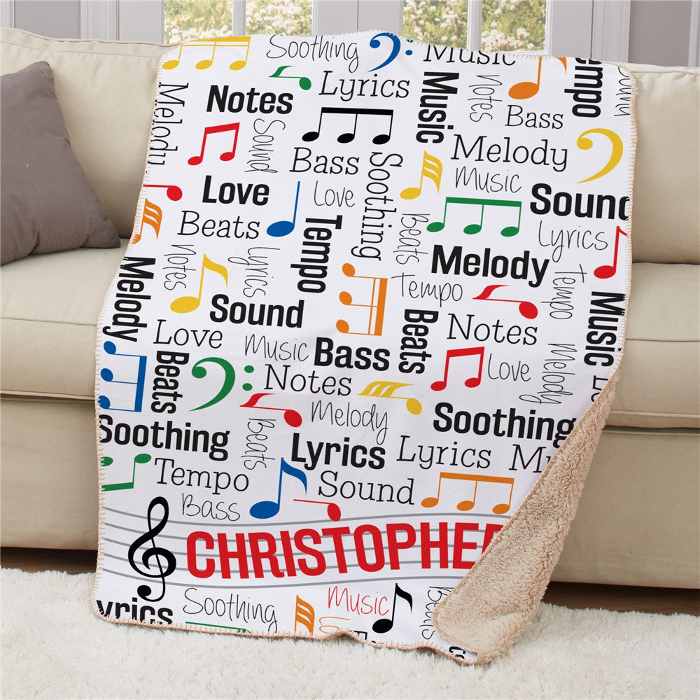 Personalized Music Notes Word Art Sherpa Blanket - Custom Musical Them ...